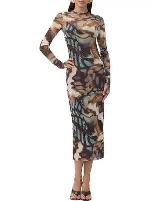 AFRM Ashland Long Sleeve Midi Dress - Feather Swirl
