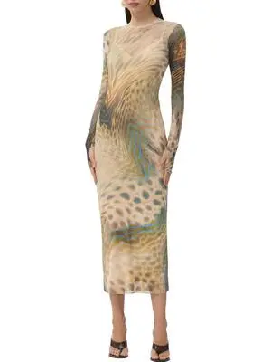 AFRM Ashland Long Sleeve Midi Dress - Fish Scale Swirl