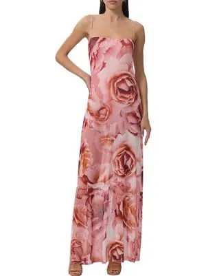AFRM Shea Floral Print Slipdress - Peach Roses