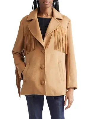 Cinq À Sept Keeley Fringe Trimmed Coat - Dark Camel