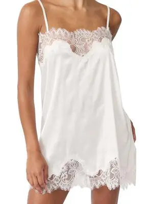 KAT THE LABEL Olivia Lace Trim Slip Chemise - Ivory