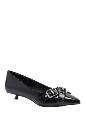 Free People Pointed-toe Kitten Heel Pumps - Black Vegan Leather