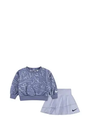 Nike Swoosh Print Sweatshirt & Dri-fit Skort Set - Ghost