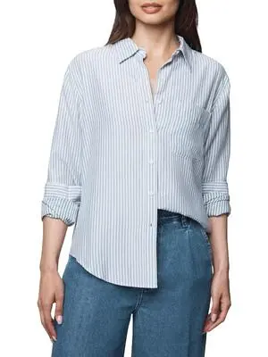Splendid Kenna Stripe Relaxed-fit Button-up Shirt - Olive Green/white