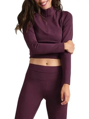 RHONE Revive Heathered Quarter Zip Crop Top - Bordeaux Red Heather