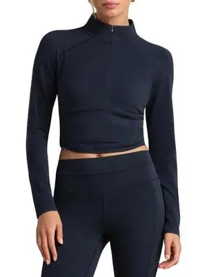 RHONE Revive Heathered Quarter Zip Crop Top - Navy Heather