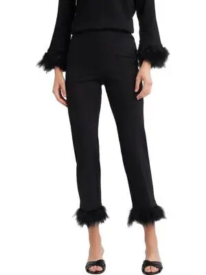 Anne Klein Cropped Feather Trim Pull-on Pants - Anne Black