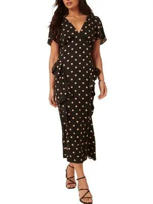 NOBODY'S CHILD Lyndsey Spot Midi Dress - Black
