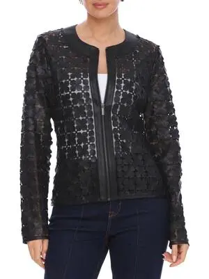 Bagatelle Floral Mesh Faux Leather Trim Jacket - Black