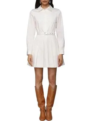 Avec Les Filles Pleated Belted Mini Shirtdress - White
