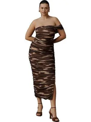 ELLIATT One-shoulder Mesh Midi Dress - Chocolate