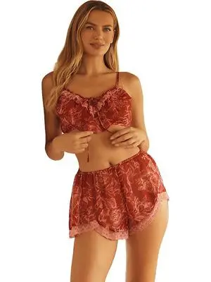 LYREBIRD Embroidered Flowy Cropped Cami - Burgundy