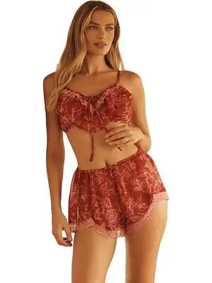 LYREBIRD Embroidered Flowy Shorts - Burgundy