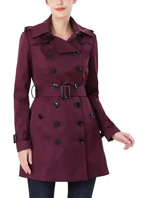 KIMI + KAI Hooded Trench Coat With Belt - Grape Wine
