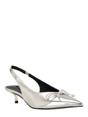 Nine West Evaa Pointed Toe Slingback Kitten Heel Pumps Silver