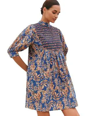 RO'S GARDEN Jamelia Mini Dress - Blue Pattern