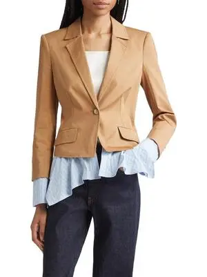 Cinq À Sept Shilo Stretch Cotton Jacket - Brown Sandstone/bluebell