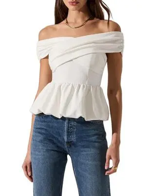 Astr The Label Tennille Off-the-shoulder Peplum Top - White