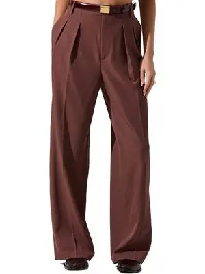 Astr The Label Faria Wide Leg Trousers - Plum Brown