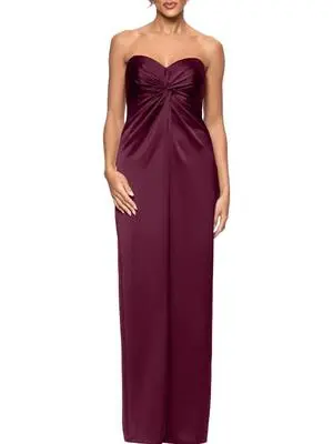 XSCAPE EVENINGS Strapless Satin Evening Gown - Wine