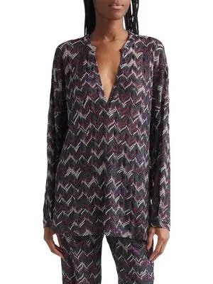Missoni Chevron Stripe Metallic Knit Top Black And Violet
