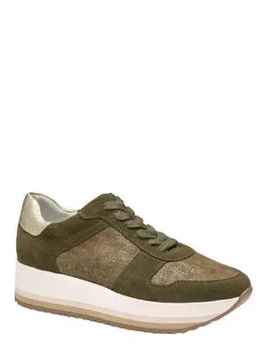 Johnston & Murphy Gracie Colorblock Platform Sneakers - Olive Suede/metallic Suede