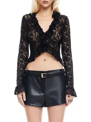 Lioness Long Nights Lace Ruffle Crop Top - Onyx