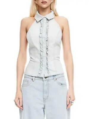 Lioness Halter Denim Top - Light Denim