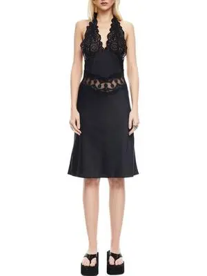 Lioness Solana Lace Inset Halter Dress - Onyx