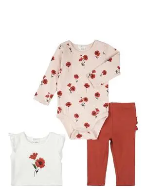 PETIT LEM Poppy Print Bodysuits And Ruffle Leggings Set - Off White