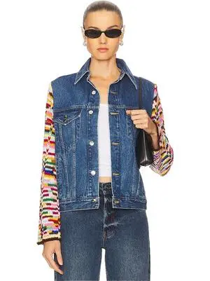 Monse Crochet Sleeve Denim Jacket - Blue