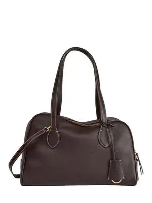 ATP ATELIER Grained Leather Top Handle Bag With Contrast Stitch - Walnut,contrast Stitch