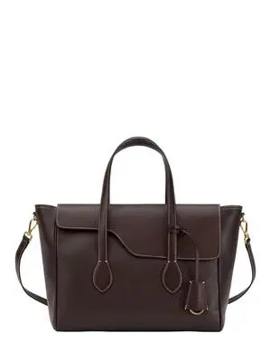 ATP ATELIER Merlara Large Handbag In Grained Leather With Contrast Stitch - Walnut,contrast Stitch