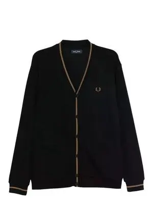 Fred Perry Embroidered-logo Cotton Cardigan - Black