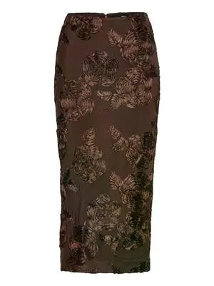 Remain Birger Christensen Rose-embellished Pencil Midi Skirt - Brown