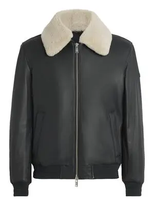 MOOSE KNUCKLES Shearling-Trim Leather Bomber Jacket
