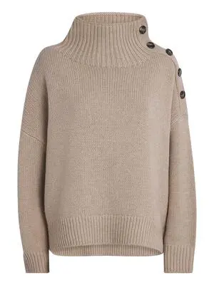 YVES SALOMON Wool-cashmere Buttoned Sweater - Beige