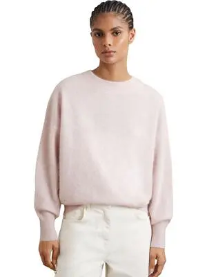 REISS Misha Brushed Cashmere Crew Neck Jumper - Pink