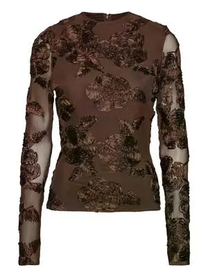Remain Birger Christensen Flower-embellished Mesh Top - Brown