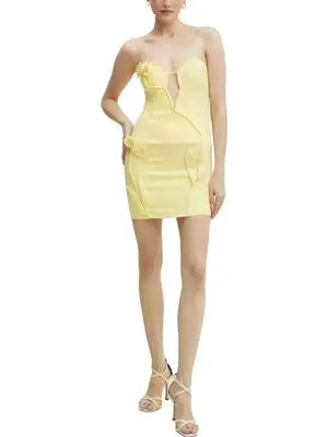 Bardot Flower-embellished Strapless Mini Dress - Yellow