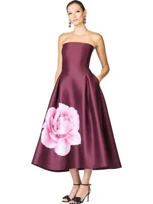 Sachin & Babi Strapless A-line Tea-length Dress - Bordeaux Esperance