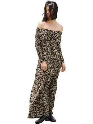 Farm Rio Floral Off-shoulder Maxi Dress - Tiny Flowers Black