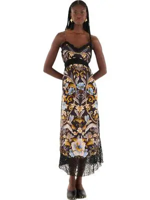 Farm Rio Flowerful Garden Midi Dress - Snake Garden Black