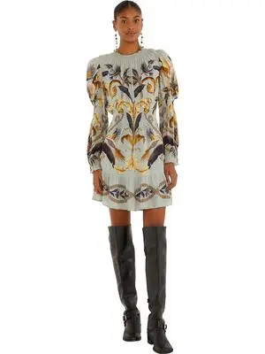 Farm Rio Snake Garden Long Sleeve Mini Dress - Snake Garden Blue
