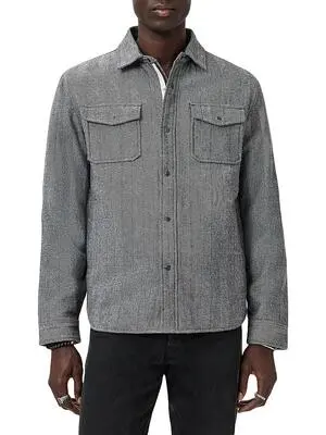 John Varvatos Jameson Herringbone Snap Button Long Sleeve Shirt - Smoked Pearl Gray