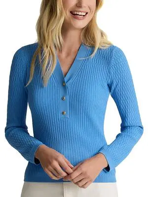 St. John Pointelle Rib Knit Sweater - Periwinkle