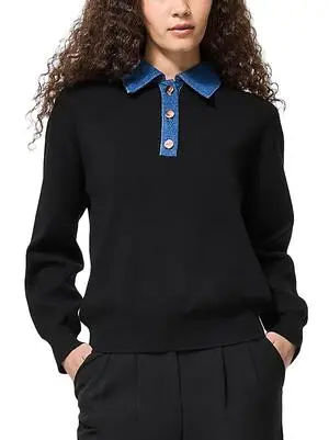 French Connection Contrast Collar Sweater - Black/blue