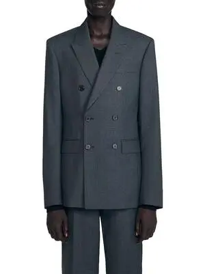 Sandro Double Breasted Classic Fit Suit Jacket - Heather Charcoal
