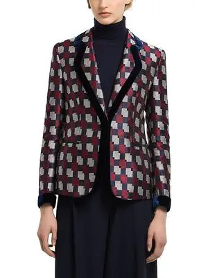 Emporio Armani Geometric Jacquard Blazer With Velvet Trim - Multi