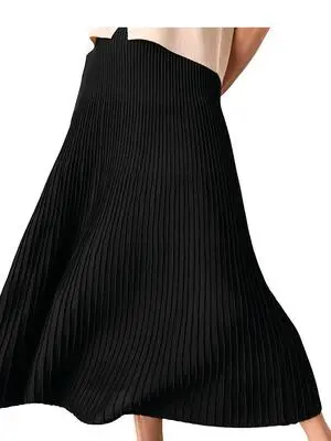 Whistles Pleated Knit Midi Skirt - Black